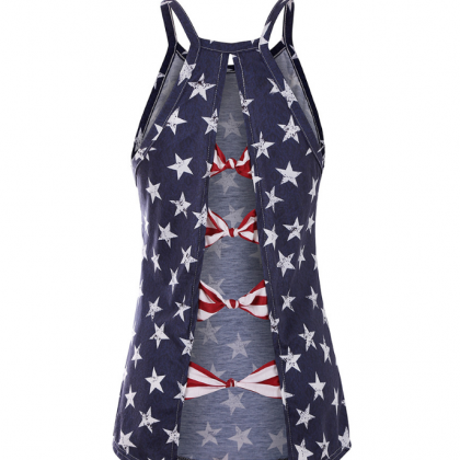 Sleeveless Printed Bow Vest T-shirt on Luulla