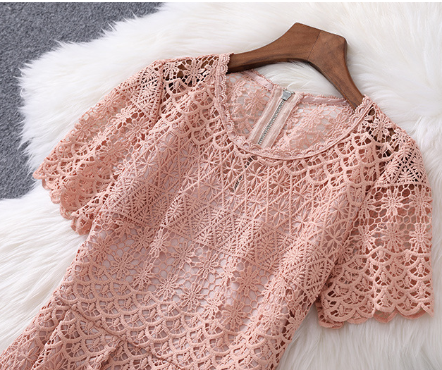 Slim Lace High Waist Short Sleeve Dress on Luulla