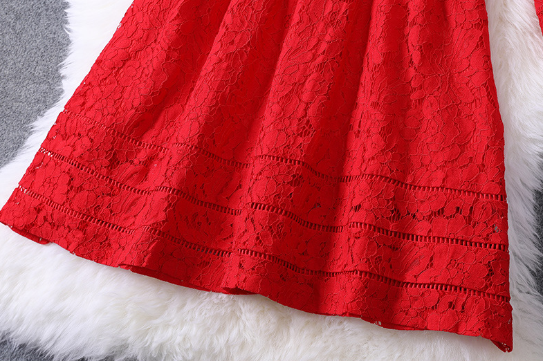 Women's Fashion Red Lace Dress on Luulla