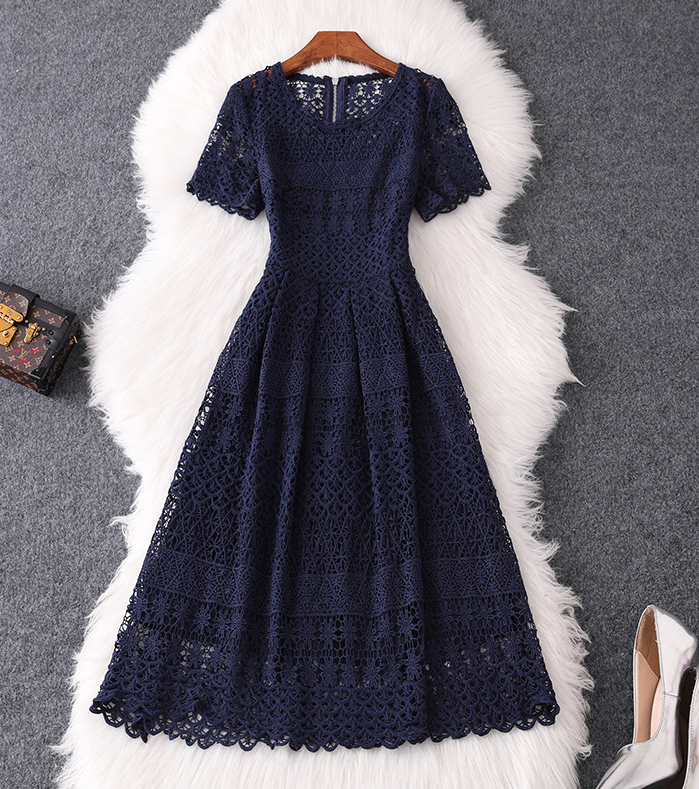 Lace Slim Retro Short Sleeve Dress on Luulla