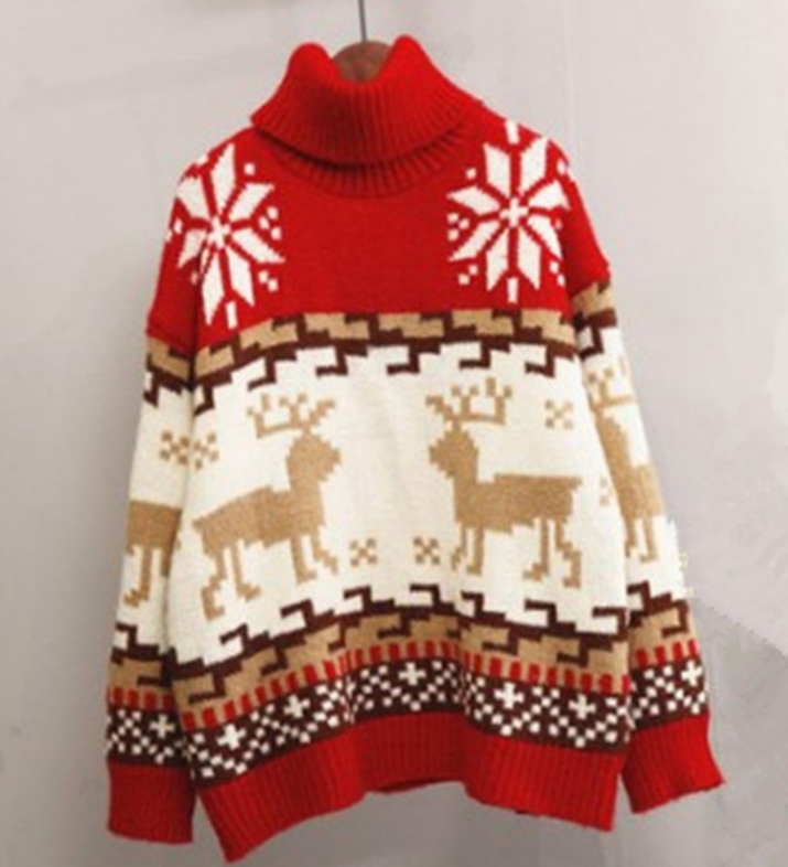 High-necked Fawn Thick Loose Long-sleeved Knitted Sweater on Luulla