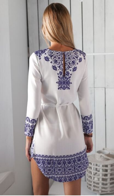 Retro Round Neck Long-sleeved Printed Dress We71708po on Luulla